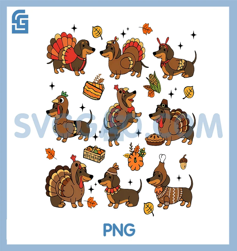 Thanksgiving Dachshund PNG, Funny Turkey Wiener Dog PNG