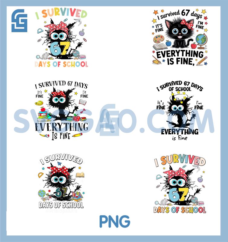 Cat I Survived 67 PNG Bundle, Days Of School Bundle, Teachers Students ...