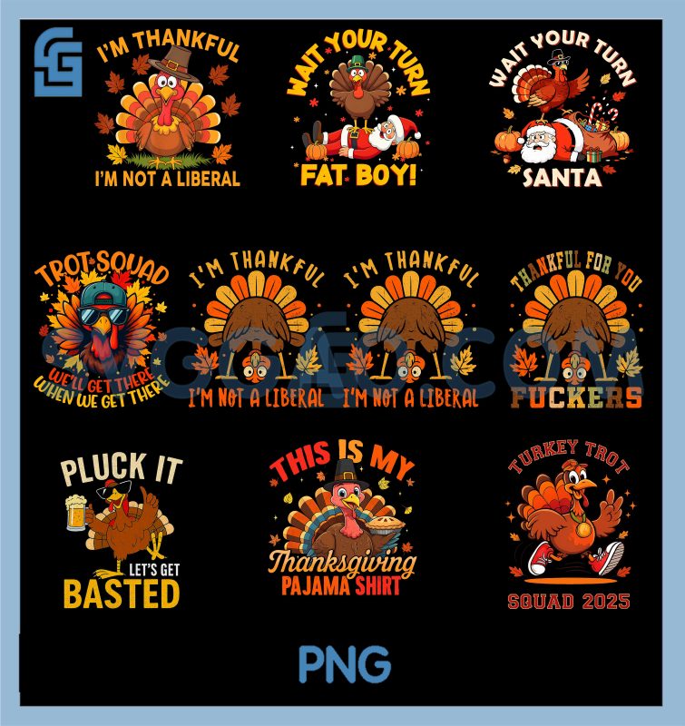 Colorful Turkey Dinner Moment PNG Bundle, Cozy Thanksgiving PNG Bundle