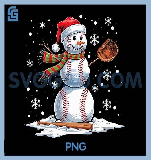 Baseball Snowman PNG, Baseball Player Santa Hat PNG, Christmas Funny ...