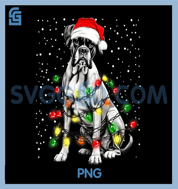 Boxer Dog with String Lights PNG, Lights for Christmas PNG – SVGGAO
