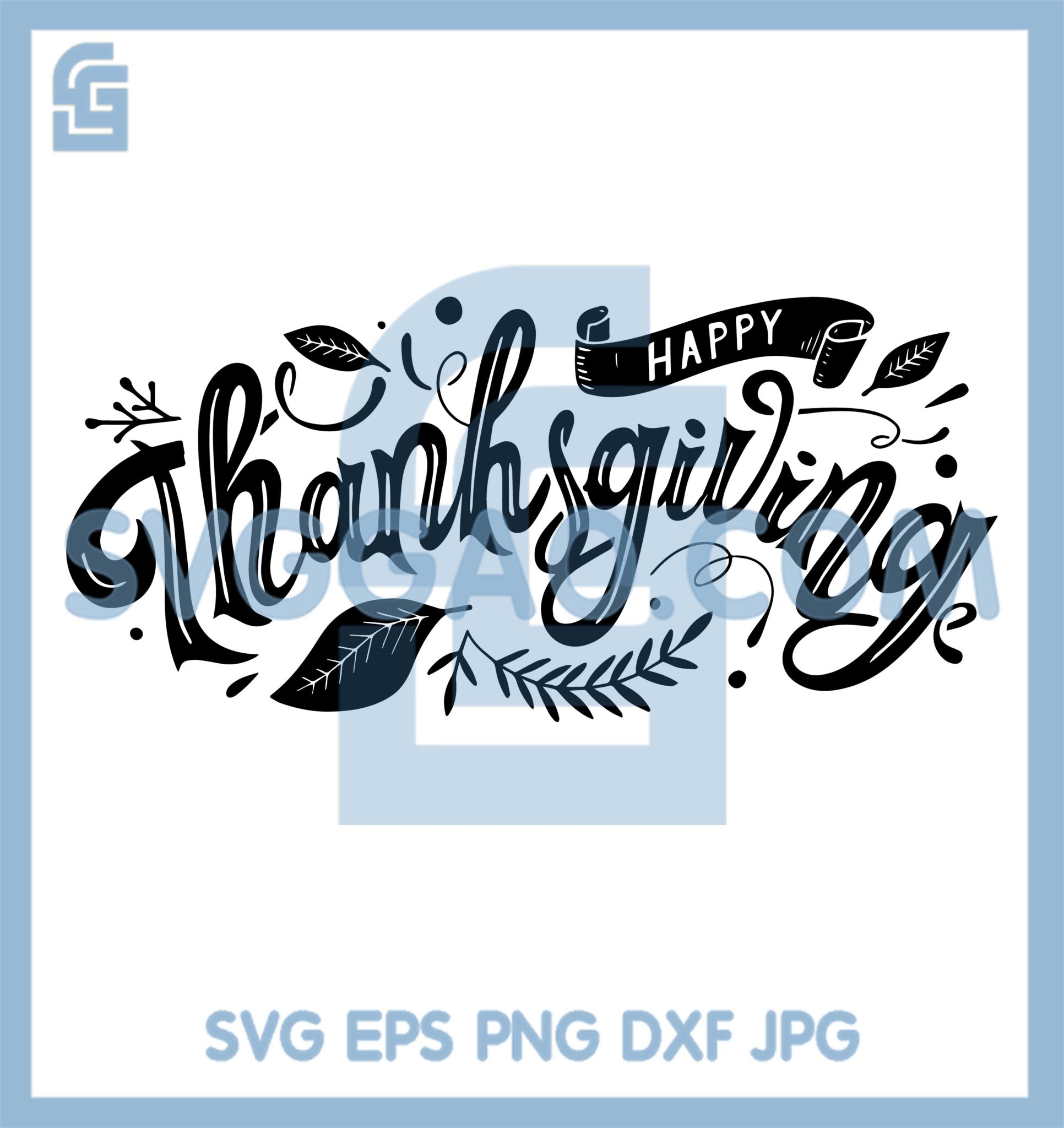 Happy Thanksgiving Swirl Text SVG, Festive Floral Typography SVG