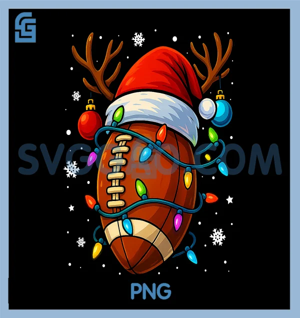 Christmas Football PNG, Santa Hat Lights Xmas PNG