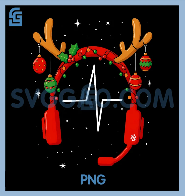 Christmas Headset Heartbeat PNG, Reindeer Cute Holiday Lights PNG