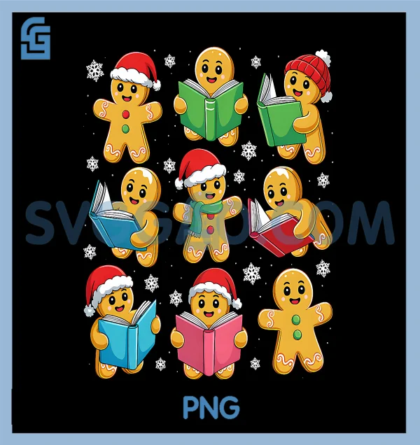 Gingerbread Man PNG, Books Lover Bookworm Xmas PNG