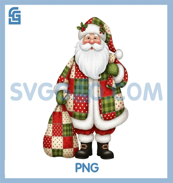 Classic Christmas Santa PNG, Patchwork Plaid Quilt Family PNG – SVGGAO