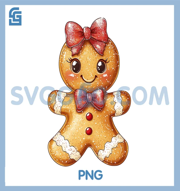Gingerbread Cookie Baking PNG, Coquette Bow Christmas PNG