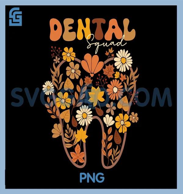 Dental Squad PNG, Floral Tooth Fall Leaves PNG, Dentist Autumn Season ...