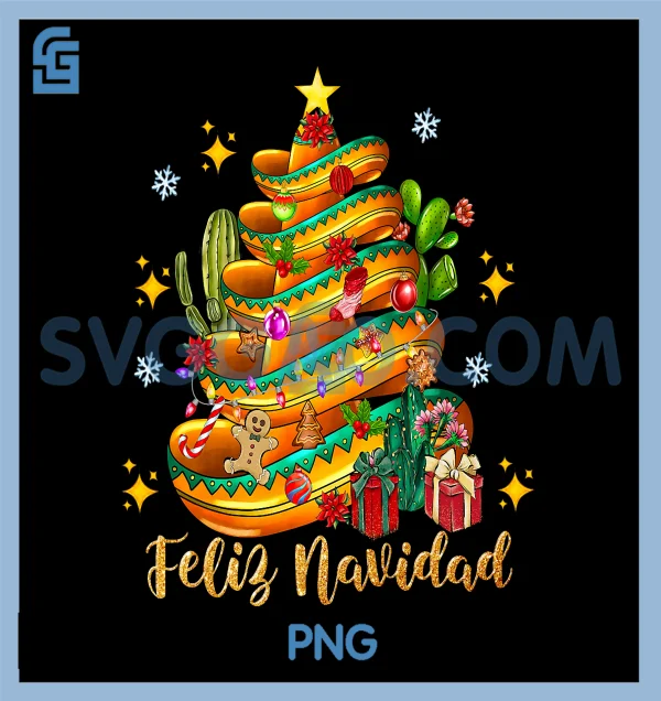 Feliz Navidad 2025 PNG, Santa Hat Christmas Tree PNG, Spanish Xmas PNG ...