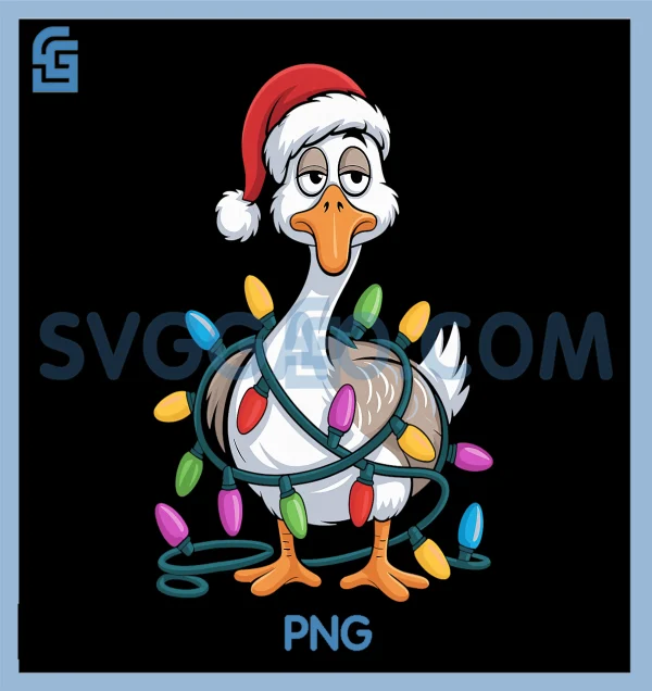 Tired Goose Christmas PNG, Lights Silly Holiday PNG, Funny Goose PNG