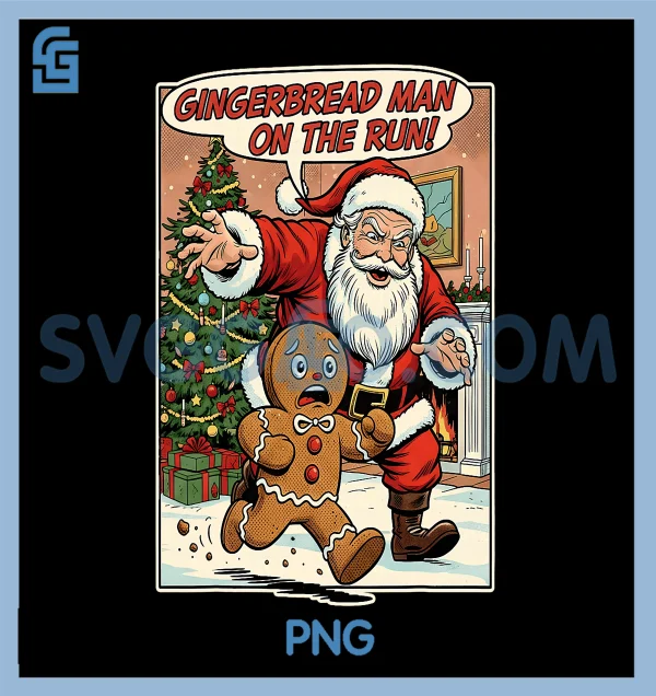 Gingerbread Man on The Run PNG, Funny Retro Christmas Escape Desi PNG ...