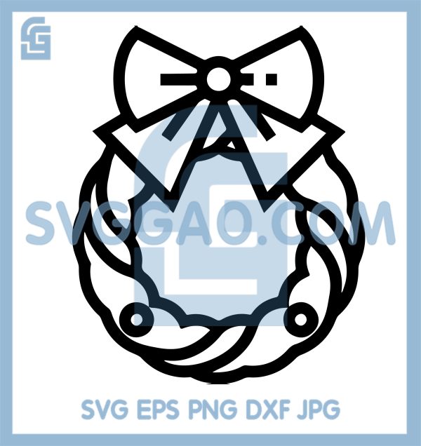 Christmas Wreath Line Art SVG, Cute Bow Holiday Outline Design SVG – SVGGAO