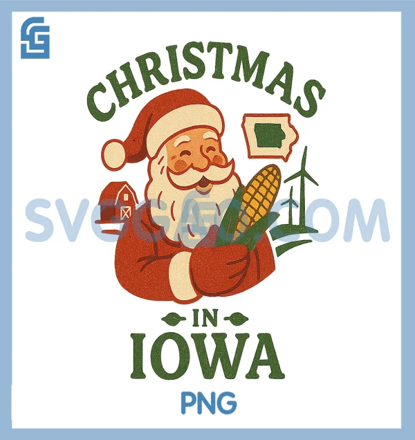 Iowa Christmas PNG, Santa Corn Barn PNG, Windmill Cozy PNG – SVGGAO