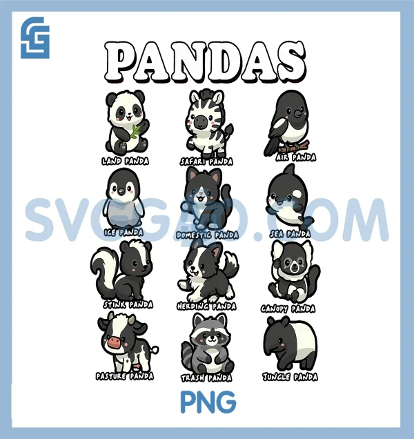 Kawaii Pandas Animal Puns PNG, Funny Cute Parody Animals PNG – SVGGAO
