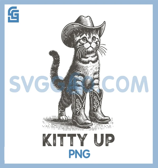 Kitty Up PNG, Vintage Country Music PNG, Funny Cowboy Cat PNG – SVGGAO