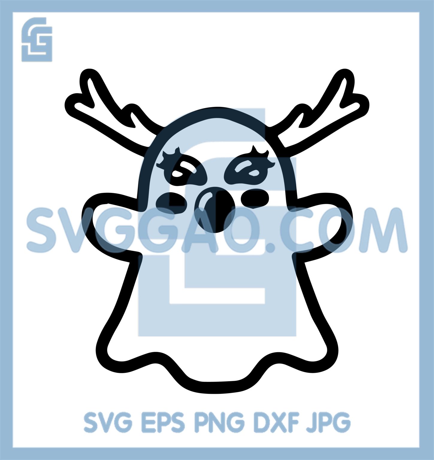Kawaii Reindeer Antler Ghost SVG, Cute Christmas Holiday Spirit Art SVG