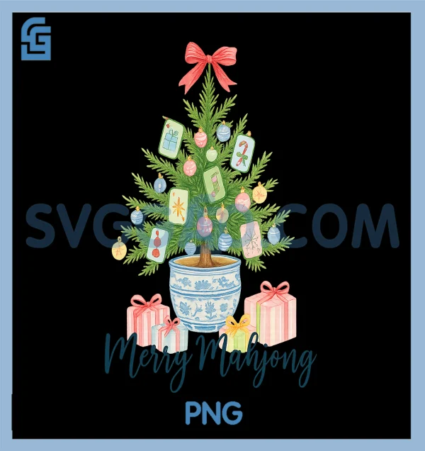 Merry Mahjong Christmas Tree PNG, Chinoiserie Holiday PNG