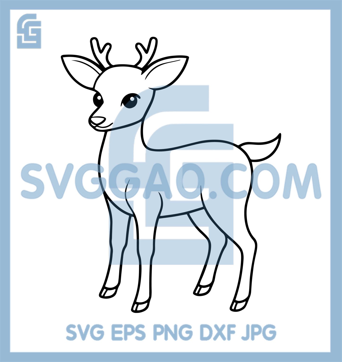 Simple Baby Deer Line Drawing SVG, Cute Standing Fawn Outline Design SVG
