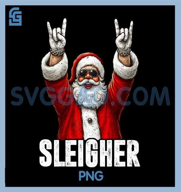 Sleigher PNG, Cool Santa Rock On Christmas PNG