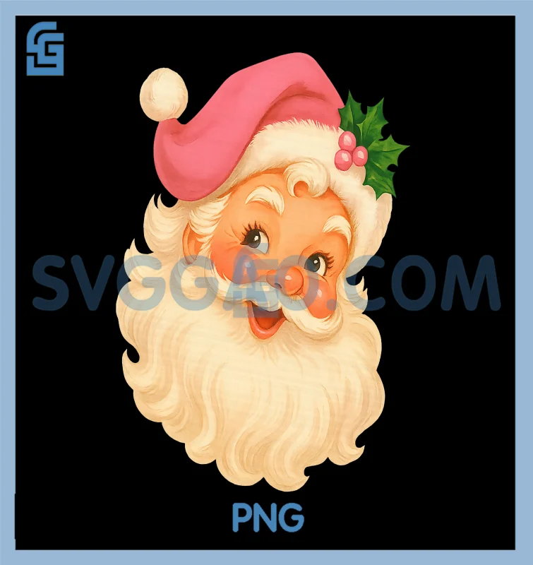 Santa Claus Pink PNG, Christmas Face Old PNG, Xmas Vintage Pink Santa PNG