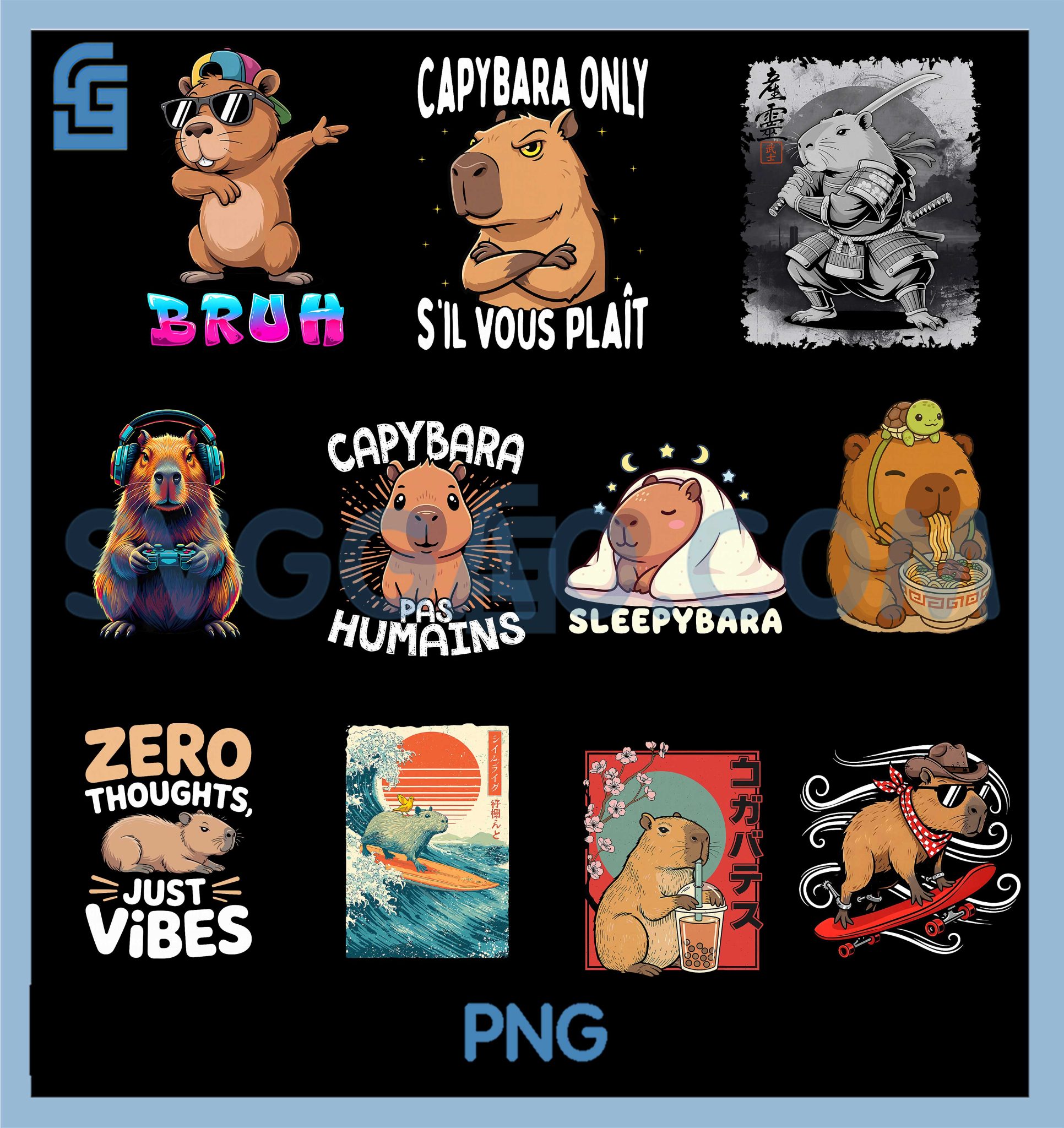Funny Capybara Meme Bundle PNG, Cute Kawaii Capybara Cartoon Designs ...