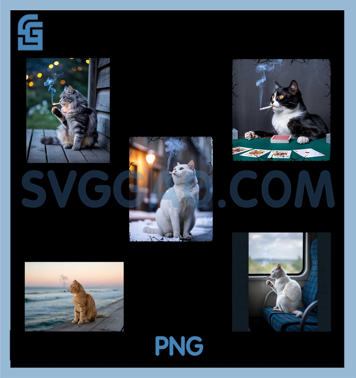 Funny Smoking Cat Meme PNG Bundle, Cool Parody Cat With Cigarette Retro ...