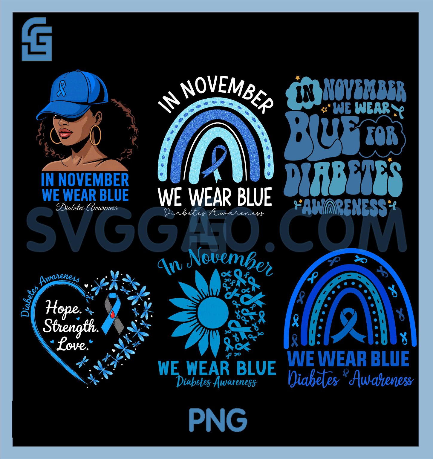 In November We Wear Blue Diabetes Awareness PNG Bundle, Blue Ribbon ...