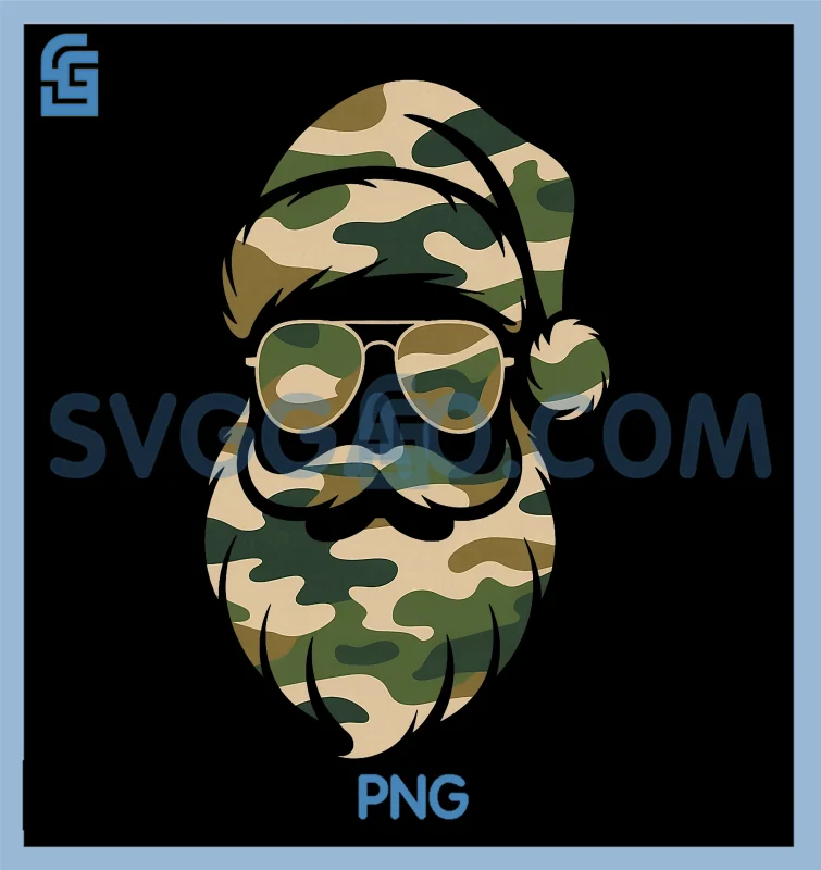 Vintage Santa Face PNG, Camouflage Christmas Camo PNG