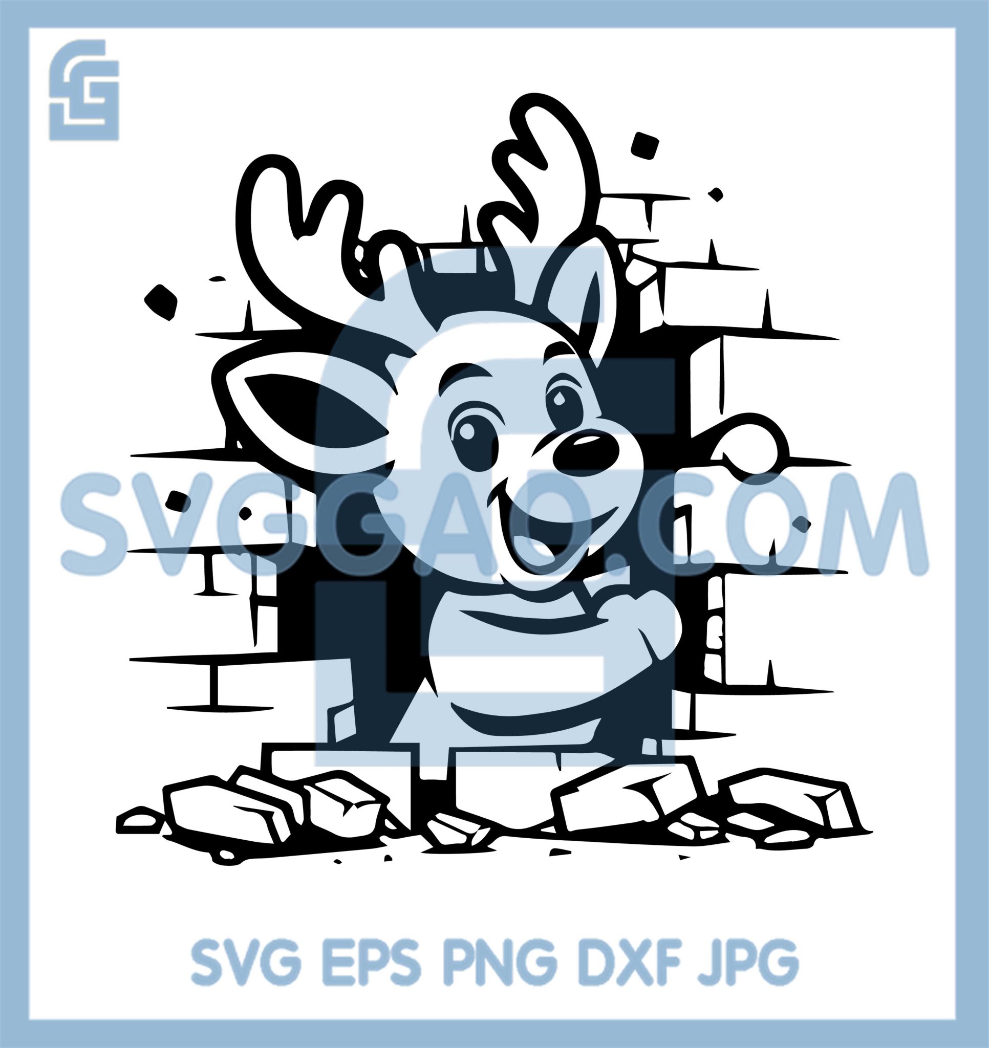 Funny Reindeer Crash Through Wall SVG, Cute Christmas Deer Artwork SVG ...