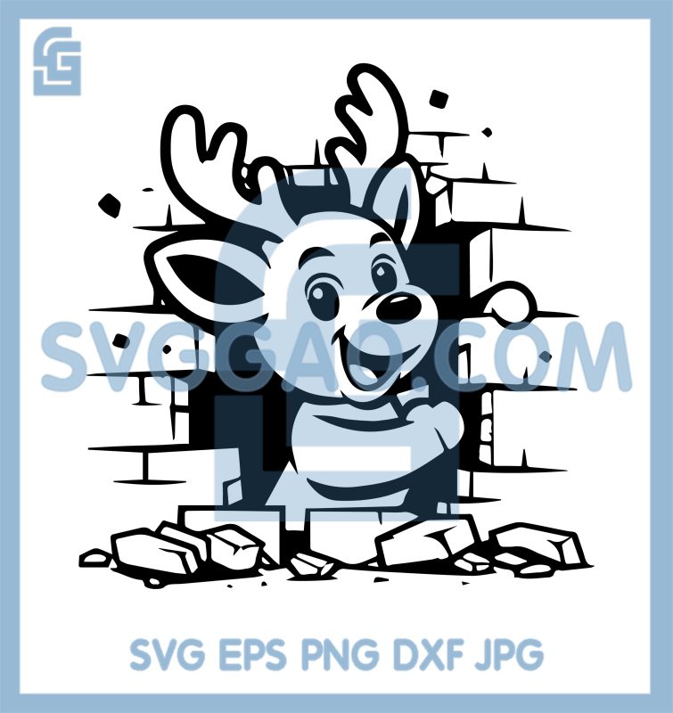 Funny Reindeer Crash Through Wall SVG, Cute Christmas Deer Artwork SVG ...