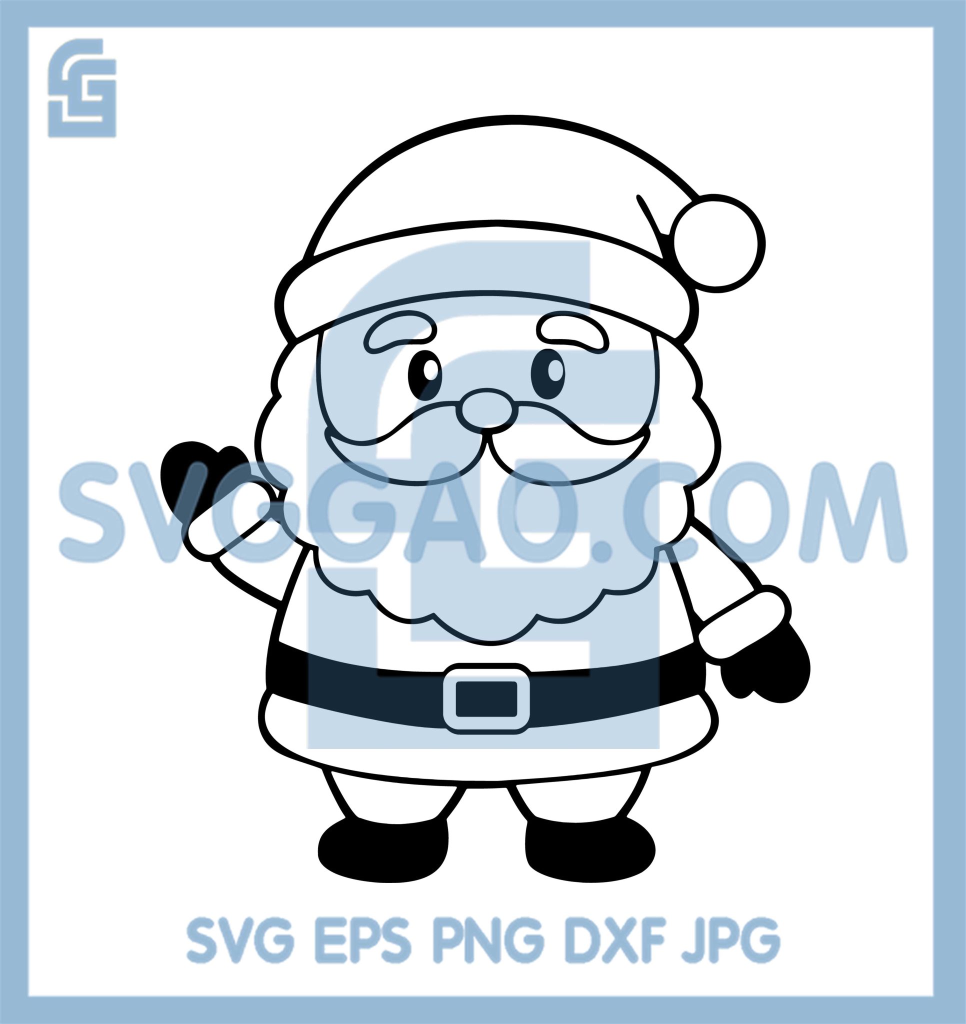 Santa Claus Cartoon Outline SVG, Cute Xmas Santa Simple Line Drawing ...