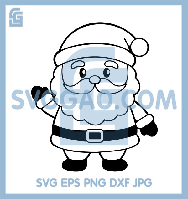 Santa Claus Cartoon Outline SVG, Cute Xmas Santa Simple Line Drawing ...