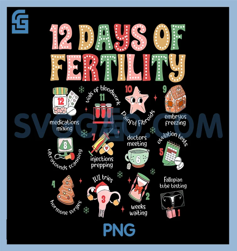 12 Days Of Fertility PNG, IVF Nurse Christmas PNG, OB GYN Transfer Day PNG