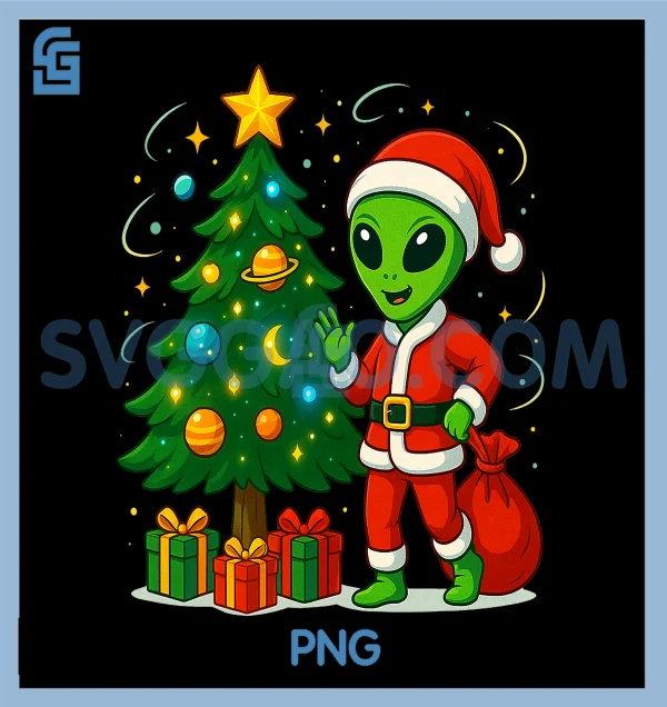 Alien Christmas Tree Xmas Lights PNG, Funny Holiday PNG – SVGGAO