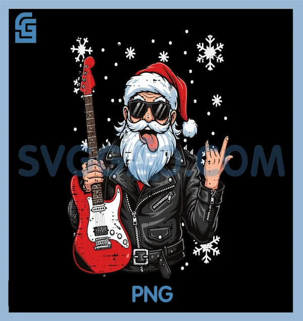 Christmas Santa Rock PNG, Hand Guitar Rocker Xmas PNG – SVGGAO