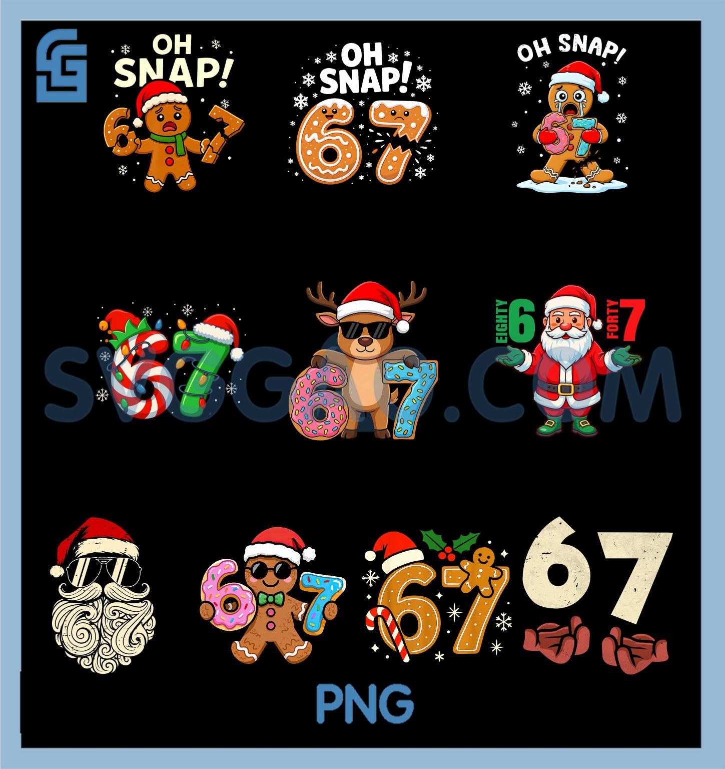 67 Six Seven Cookies Bundle PNG, 6 7 Meme Christmas PNG Bundle