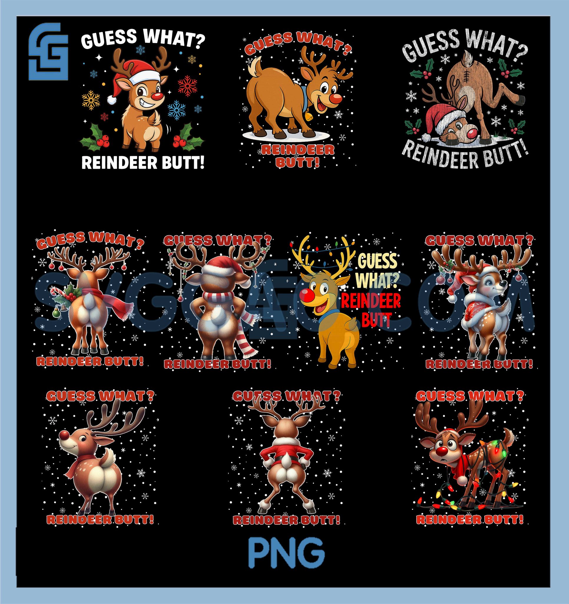 Guess What Reindeer Butt PNG Bundle, Funny Christmas Reindeer Bundle PNG