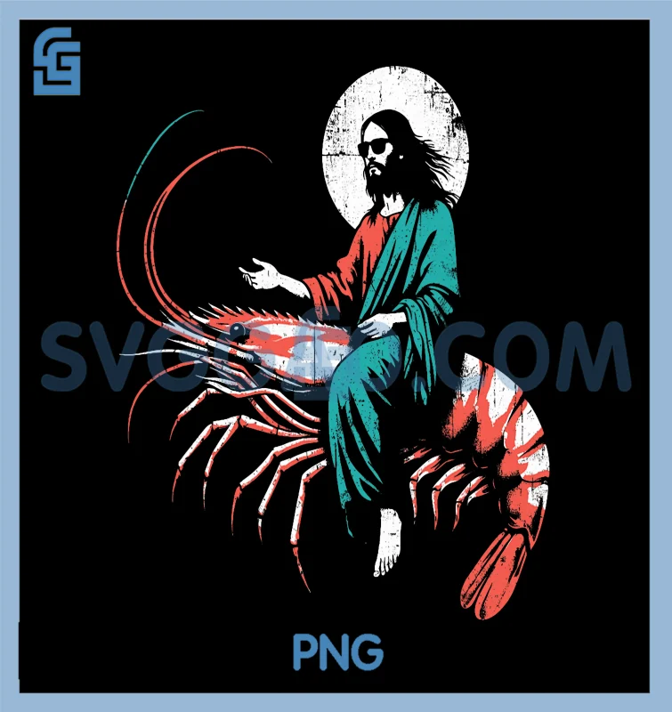 Jesus Riding A Shrimp PNG, Funny Christian Prawn Lover PNG