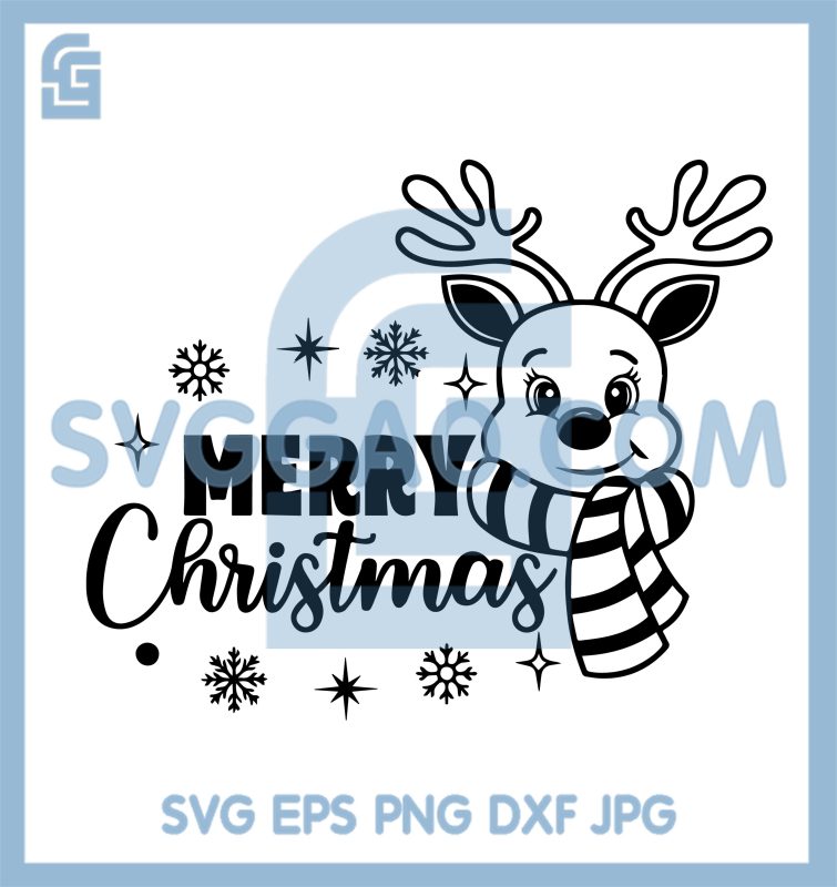 Merry Christmas Deer SVG, Cute Reindeer With Scarf Art SVG – SVGGAO