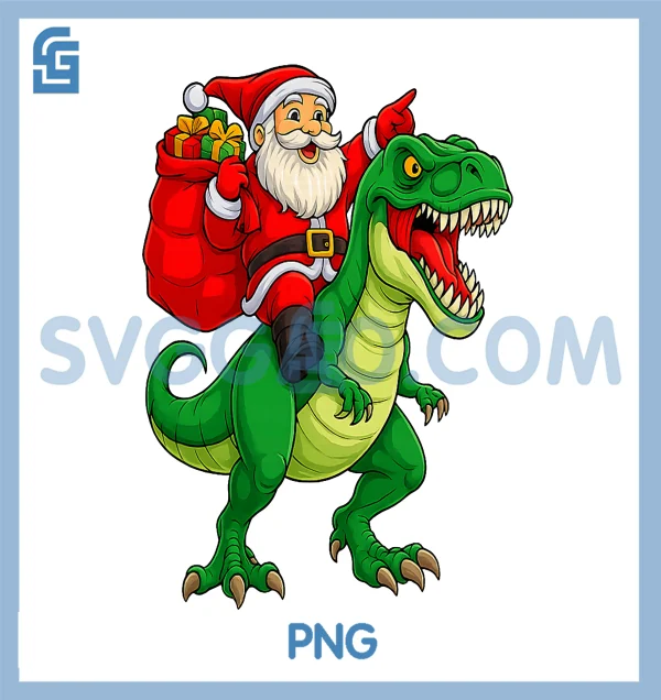 Santa Riding A Dinosaur T-Rex PNG, Christmas PNG – SVGGAO