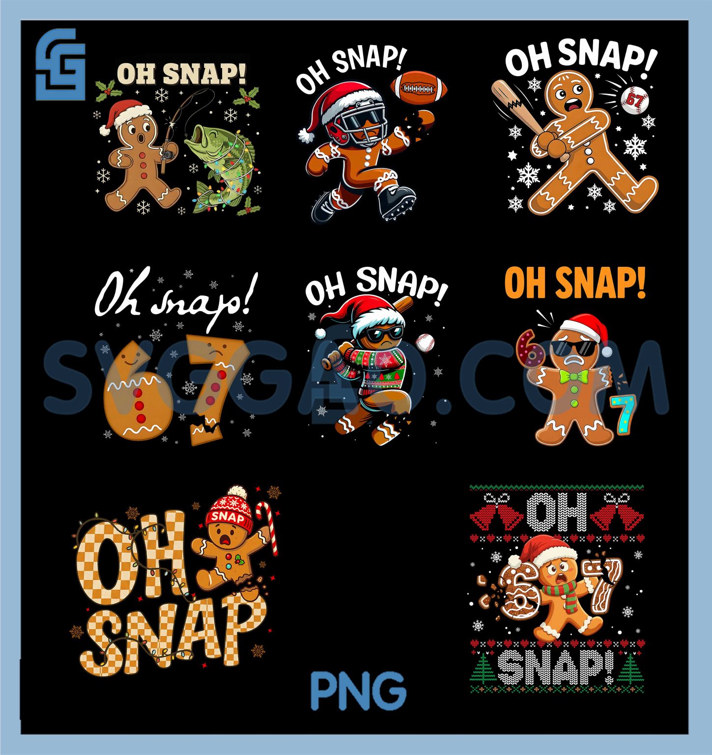 Oh Snap Gingerbread Cookie PNG Bundle, Funny Checkered Christmas Bundle PNG