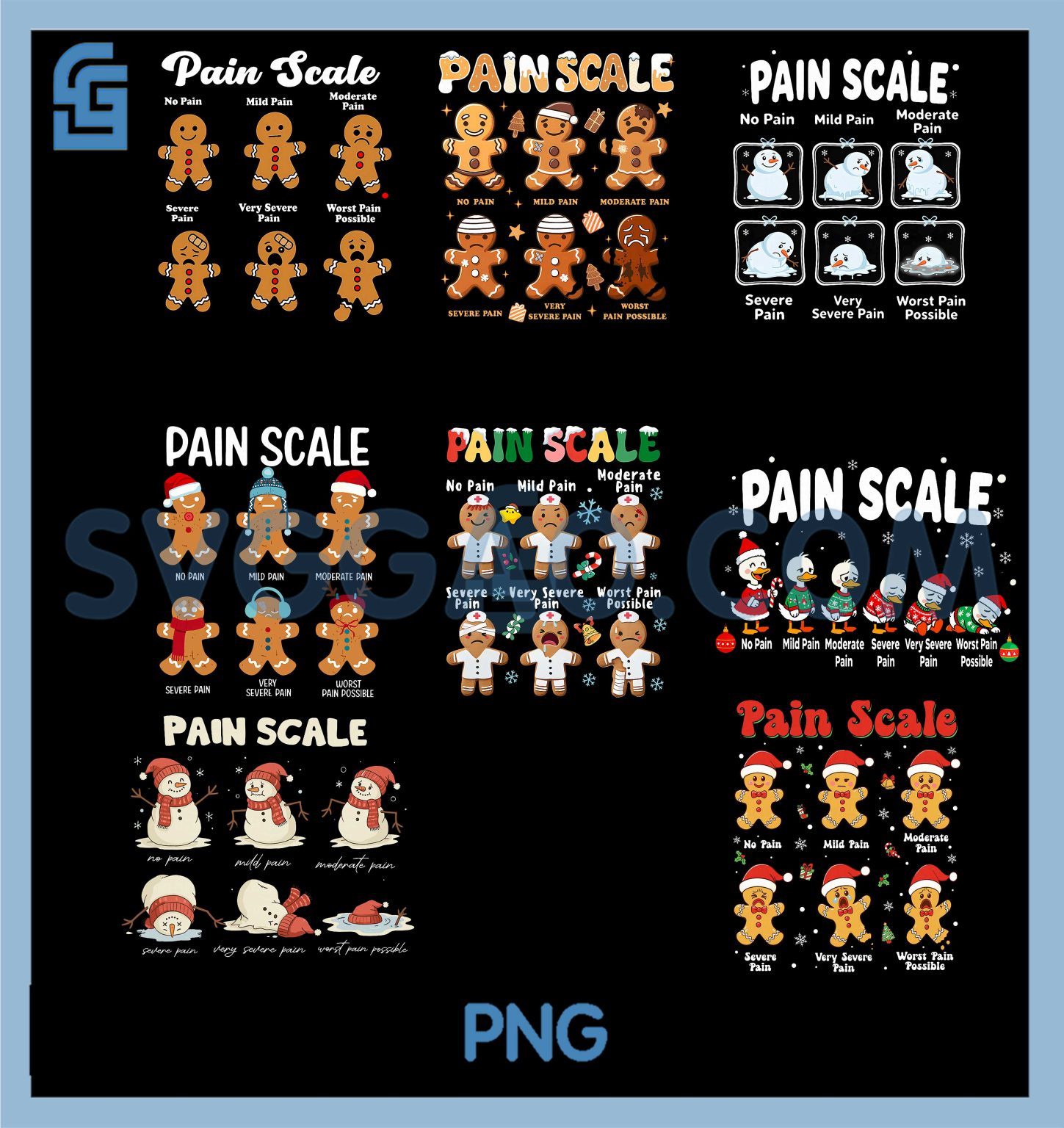 Pain Scale Christmas PNG Bundle, Gingerbread Nurse PNG, Trauma Nurse ...