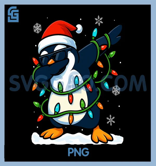 Dabbing Penguin Christmas PNG, Xmas Lights Christmas PNG – SVGGAO