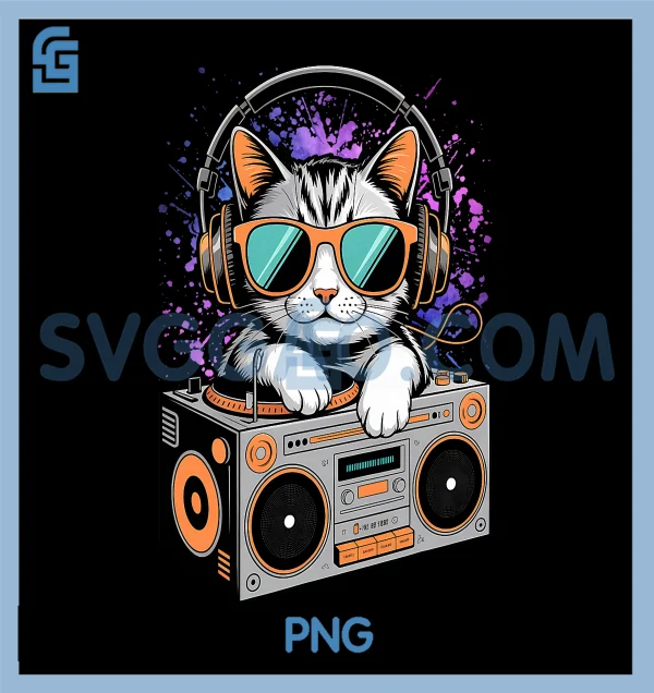 DJ Cat in Sunglasses PNG, Headphones Boombox PNG – SVGGAO