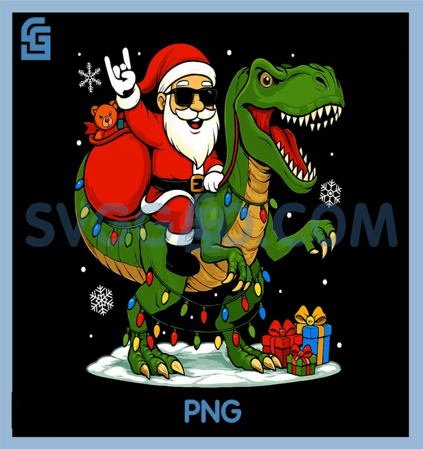 Santa Riding Dinosaur T Rex PNG, Christmas Santa Dinosaur PNG – SVGGAO