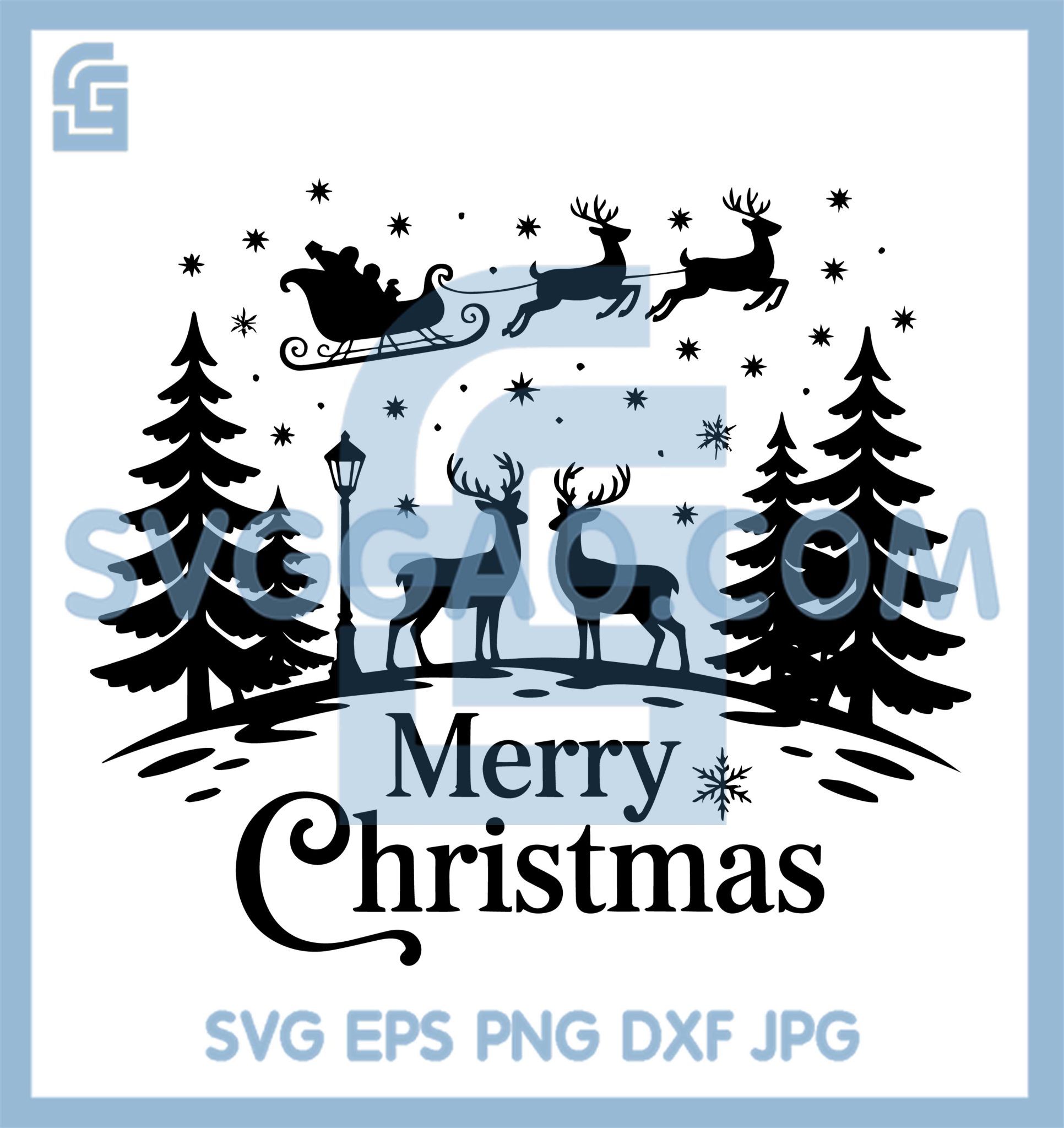 Merry Christmas Reindeer Scene SVG, Santa Sleigh Winter Art SVG – SVGGAO