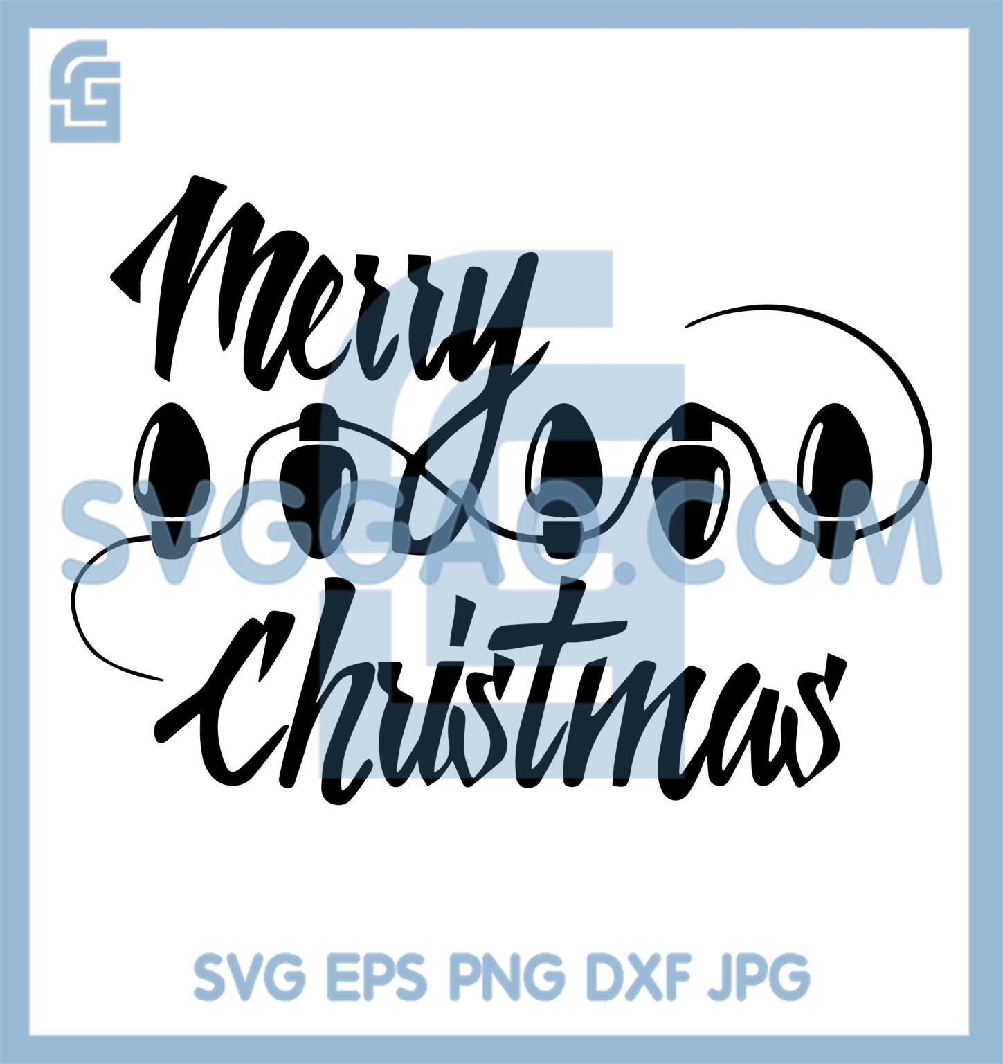Christmas Script Lettering SVG, Merry Holiday Lights Artwork SVG