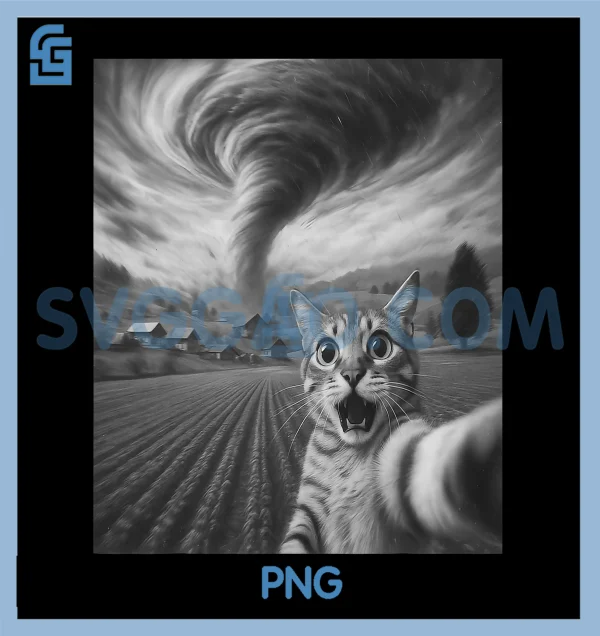 Cat Selfie with Tornado Storm PNG, Funny Cat Meme Humor PNG – SVGGAO