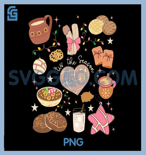 Christmas Tis The Season PNG, Mexican Concha Food Pan Dulce Party PNG ...