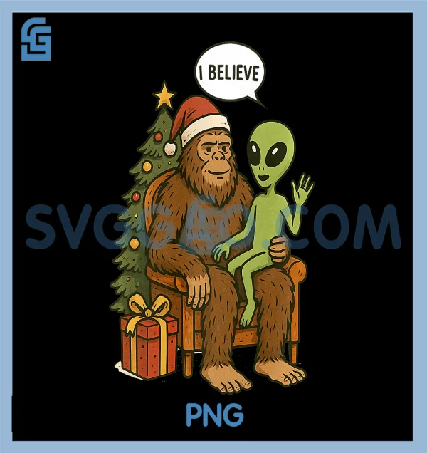 Santa Bigfoot Alien UFO PNG, Paranormal Christmas PNG – SVGGAO